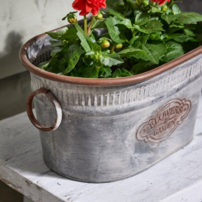 Vintage Style Large Oval Flowers Plant Pot and Garden Metal Planter Tub ...