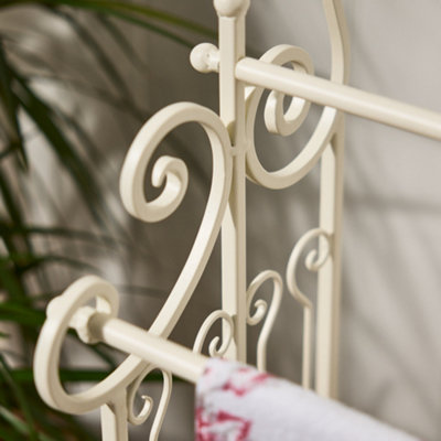 Vintage Style Three Rung Towel Rack Cast Iron Ornate Scrolled Bathroom ...