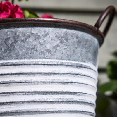 Vintage Style Two Tone Metal Stripe Plant Pot Outdoor Garden Planter ...