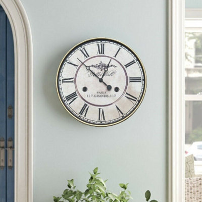 Vintage Wall Clock (Distressed White/Gold, 60 dia cm) | DIY at B&Q