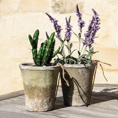 Vintage White Stone Terracotta Plant Pots - Pack of 4 (Large 13x10cm)