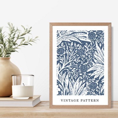 Vintage William Morris Blue Pattern / Oak Frame / SIZE: A4