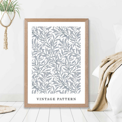 Vintage William Morris Grey Willow Pattern / Oak Frame / SIZE: A2