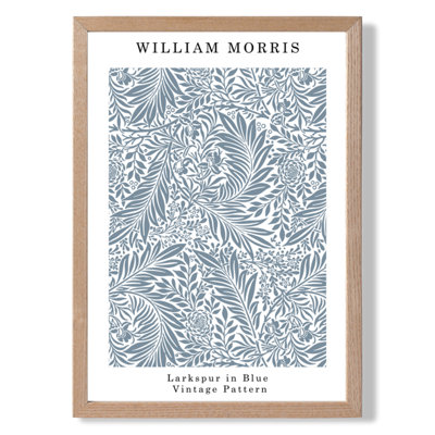 Vintage William Morris Larkspur in Blue / Oak Frame / SIZE: A4