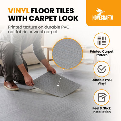 Vinyl Floor Tiles Self Adhesive - 10 Pack, 45 x 45 cm Carpet Effect ...