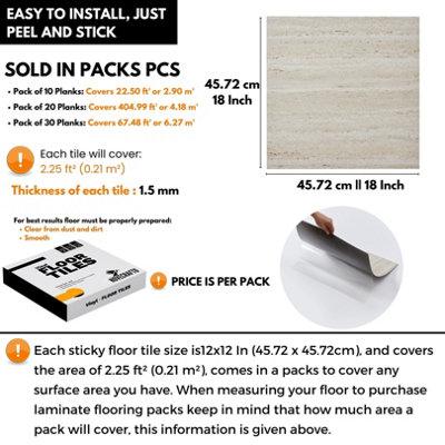 Vinyl Floor Tiles Self Adhesive - 20 Pcs Pack Covers 4.18m² Peel and ...