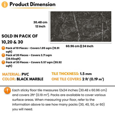 Vinyl Floor Tiles Self Adhesive - 30 Pack Covers 5.57 m² - Rectangular ...