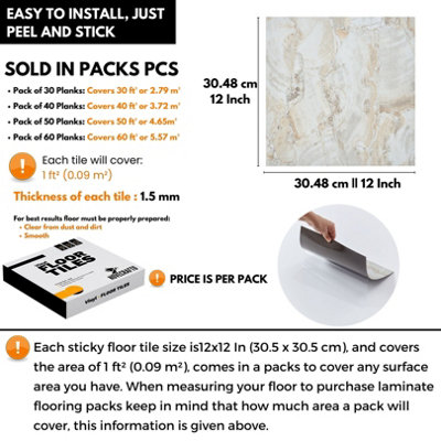 Vinyl Floor Tiles Self Adhesive - 30 Pcs Pack Covers 2.79m² Peel and ...