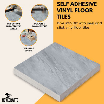 Vinyl Floor Tiles Self Adhesive - 34 Pack Covers 7.1 m² - Square Peel ...