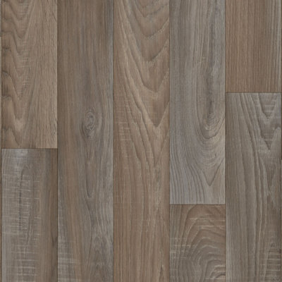 Vinyl Flooring Brown Oak Wood Plank Effect Waterproof Lino Foam Backed ...