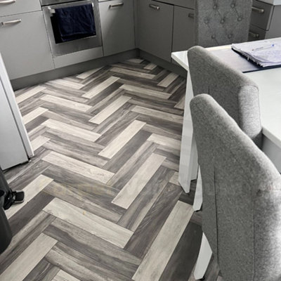 Vinyl Flooring Grey Herringbone Wood Effect Design Foam Backed Vinyl ...