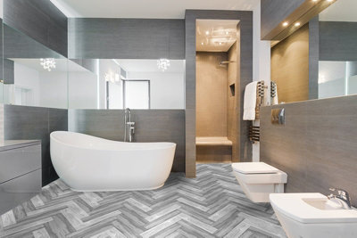 Vinyl Flooring Grey Herringbone Wood Effect Design Foam Backed Vinyl ...