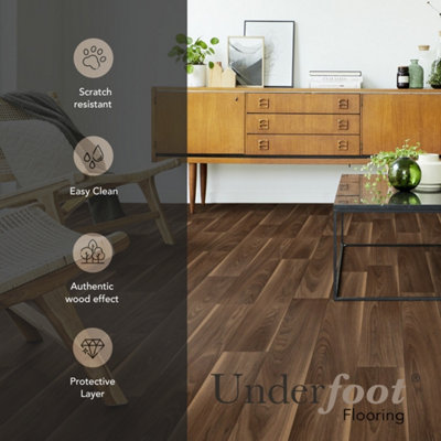 Vinyl Flooring Wood Oak Plank Effect Easy DIY Vinyl Flooring Roll (Hazelnut, 4m x 7m)
