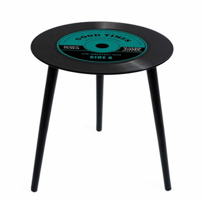 Vinyl Record Round Small Side Table Glass and Wood Living End Table 41 ...