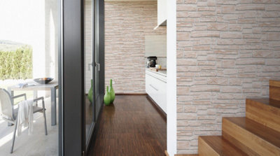 VINYL TEXTURED LARGE STONE BRICK WALL FEATURE WALLPAPER A.S.CREATION ...