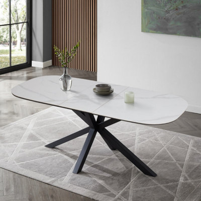 Violet Extending White Sintered Stone Ceramic Dining Table