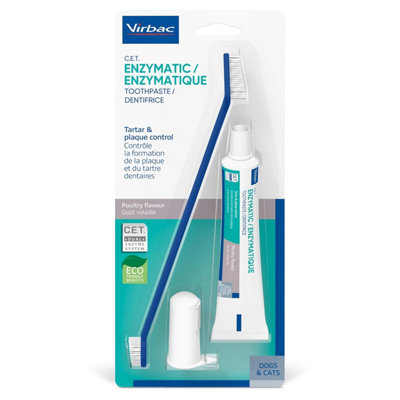 Virbac CET Toothbrush & Toothpaste Kit for Dogs & Cats, Poultry Flavour ...