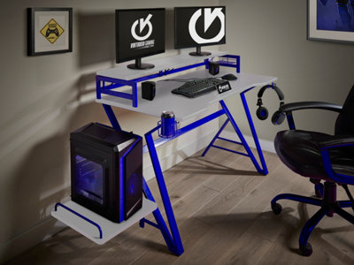 Virtuoso PRO VX01 Gaming Computer Desk in White and Blue