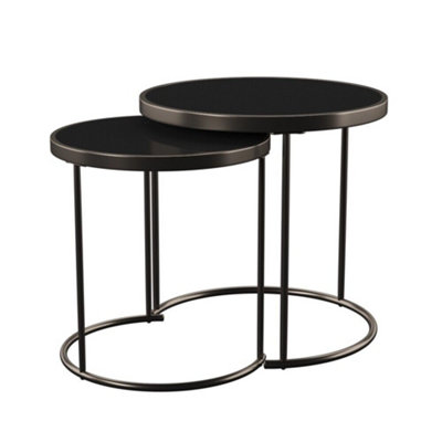 Visio Set of 2 Glass Coffee Table decore Round nest Side Black Brown