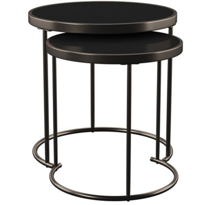 Visio Set of 2 Glass Coffee Table decore Round nest Side Black Brown