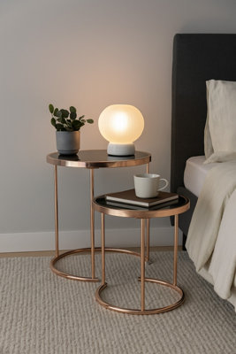 Visio Set of 2 Round Nesting Table-Black Glass Top/Copper Frame