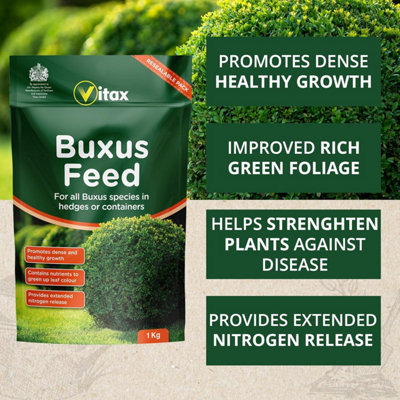 Vitax Buxus Feed 1kg Fertiliser for Box Plants and Evergreen Shrubs ...