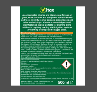 Vitax Greenhouse Disinfectant With Added Orange Oils 500ml