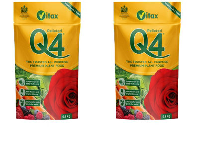 Vitax Q4 Pelleted Fertiliser Plant Food 0.9Kg Pouch Pack of 2