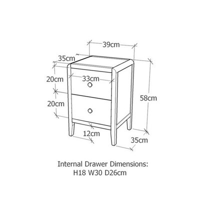Vito 2 Drawer Waxed Bedside Table