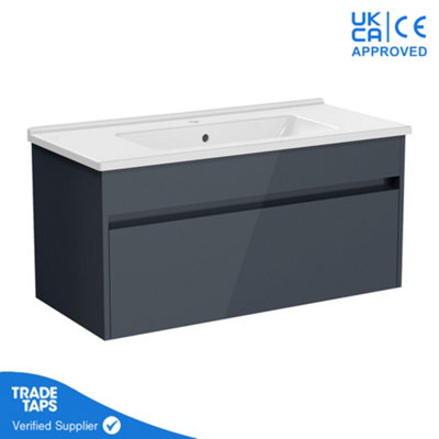 VitrA 1000mm Wall Hung Bathroom Vanity Unit with 1 Drawer & Basin ...