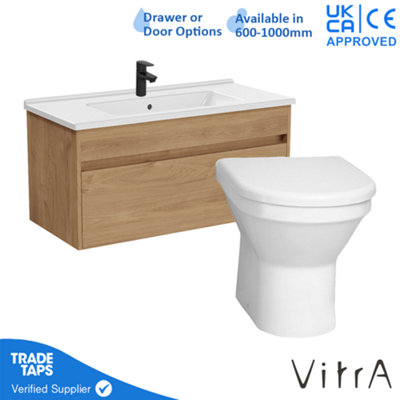 VitrA 1000mm Wall Hung Bathroom Vanity Unit with 1 Drawer Includes ...