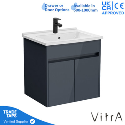 VitrA 600mm Wall Hung Bathroom Vanity Unit with 2 Doors & Basin ...