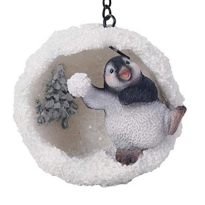 Vivid Arts Hanging Penguin in a Snowball Christmas Ornament