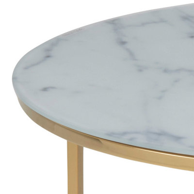 Vodskov Round Coffee Table, White Marble-Effect Glass Top with Gold ...