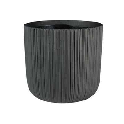 Vogue Black Linear Indoor Plant Pot - Ceramic. Large (H16 x W17 cm)