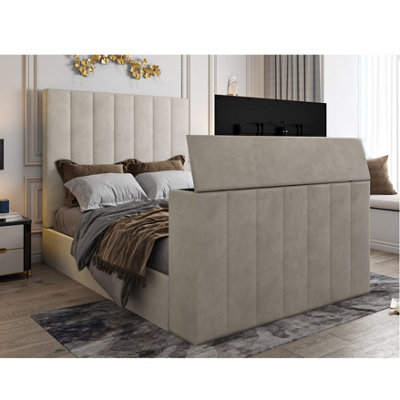 Vogue Upholstered Soft Velvet Line Pebble Tv Bespoke Bed Frame