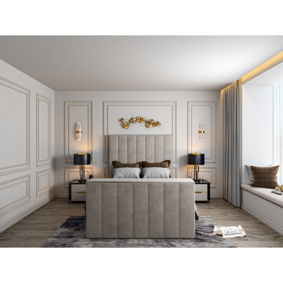 Vogue Upholstered Soft Velvet Line Pebble Tv Bespoke Bed Frame