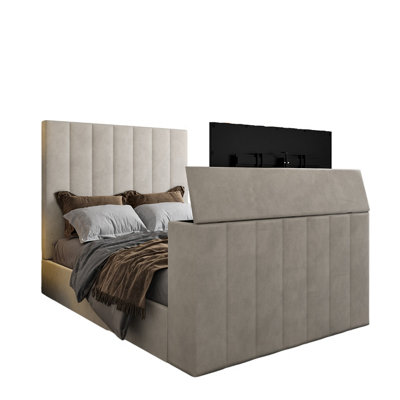 Vogue Upholstered Soft Velvet Line Pebble Tv Bespoke Bed Frame