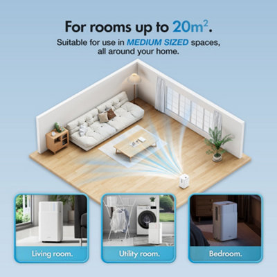 VonHaus 12L/Day Dehumidifier, 24 Hr Timer, Continuous Drainage, for ...