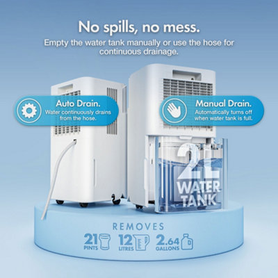 VonHaus 12L/Day Dehumidifier, 24 Hr Timer, Continuous Drainage, for ...