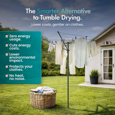 Vonhaus 30m Rotary Washing Line, 3 Arm Outdoor Clothes Airer ...