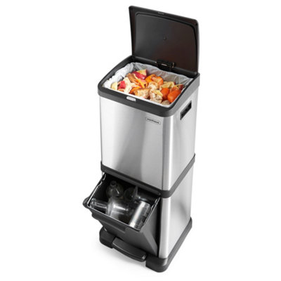 VonHaus 34L Waste & Recycling Kitchen Bin, Vertical Stainless Steel 2 ...