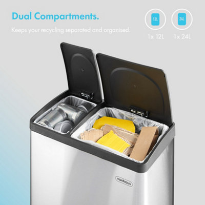 VonHaus 36L Waste & Recycling Kitchen Bin, Stainless Steel 2 ...
