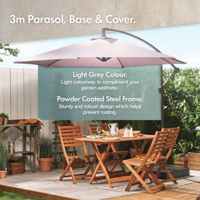 VonHaus 3M Parasol with Weatherproof Weight Bag & Cover, Grey