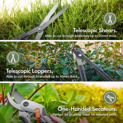 VonHaus 3Pc Garden Shears Set - Pruning Set, Tree Lopper, Secateurs ...