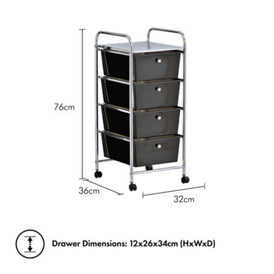 VonHaus 4 Drawer Storage Trolley, Black Wheeled Trolley with Plastic ...