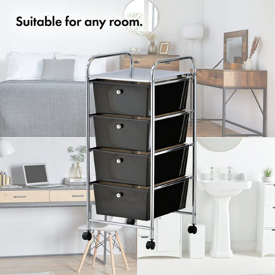 VonHaus 4 Drawer Storage Trolley, Black Wheeled Trolley with Plastic ...