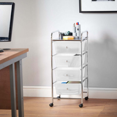 VonHaus 4 Drawer Storage Trolley, Black Wheeled Trolley with Plastic ...