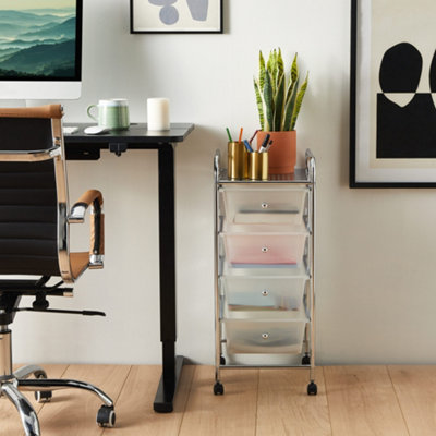 VonHaus 4 Drawer Storage Trolley, White Wheeled Trolley with Plastic ...