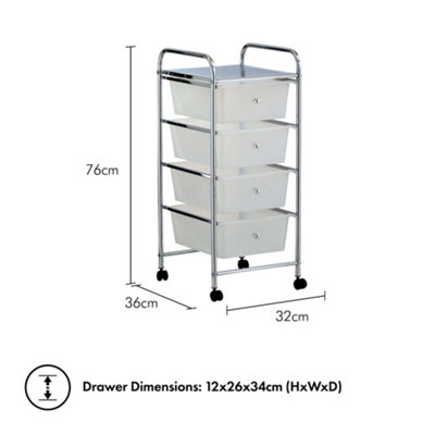 VonHaus 4 Drawer Storage Trolley, White Wheeled Trolley with Plastic ...